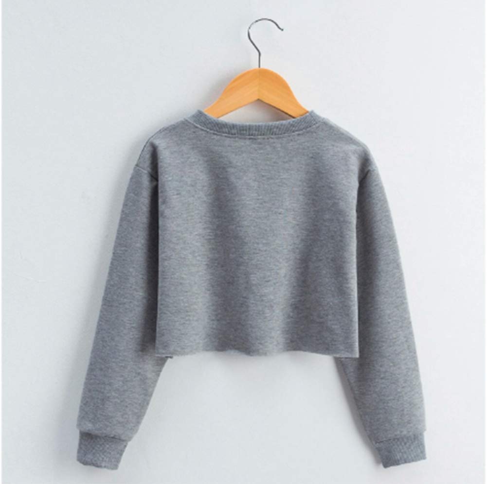G-Amber Girls Long Sleeve Sweatshirts Kids Crop Print Funny Letters Fashion Pullover Tops Grey Hell Daisy