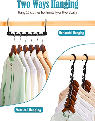 Smartor Space Saving Hangers - 6 Pack, Dorm Room Essentials Magic Hangers Saving 80% Space, Closet Organizers and Storage, Space Saver Hangers Closet Organizers Multifunctional Hangers - Black