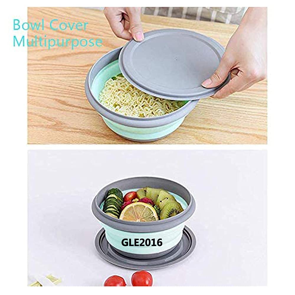 GLE2016 3 PCs Food Grade Silicone Collapsible Bowl Lunch Box - Expandable Food Storage Containers Set -Silicone Salad Bowl with Lid Portable