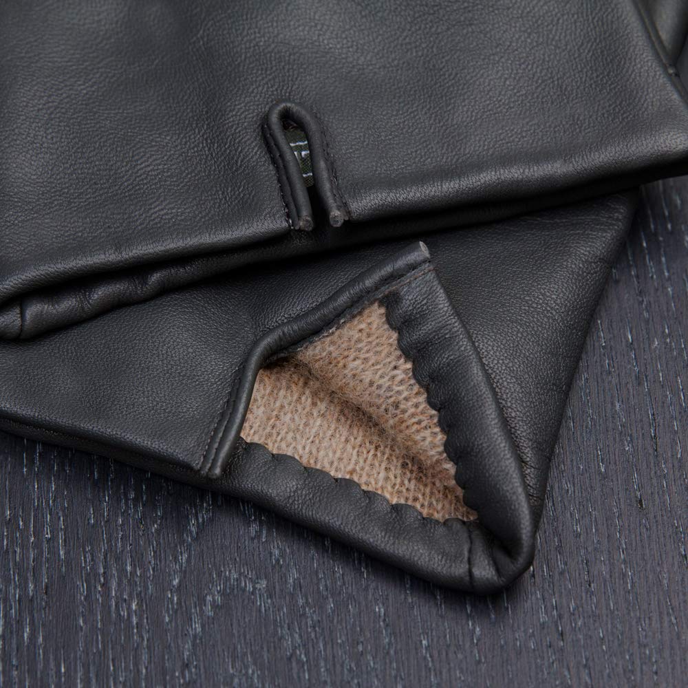 Downholme Classic Leather Cashmere Lined Gloves for Men (Black, L)