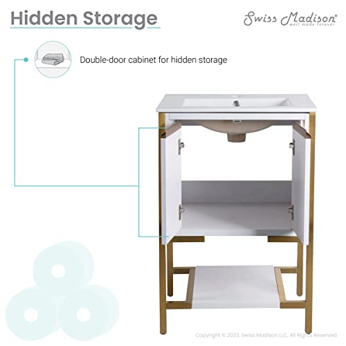 Swiss Madison - well made forever Marseille 24" Bathroom White and Brushed Gold Bath Vanity