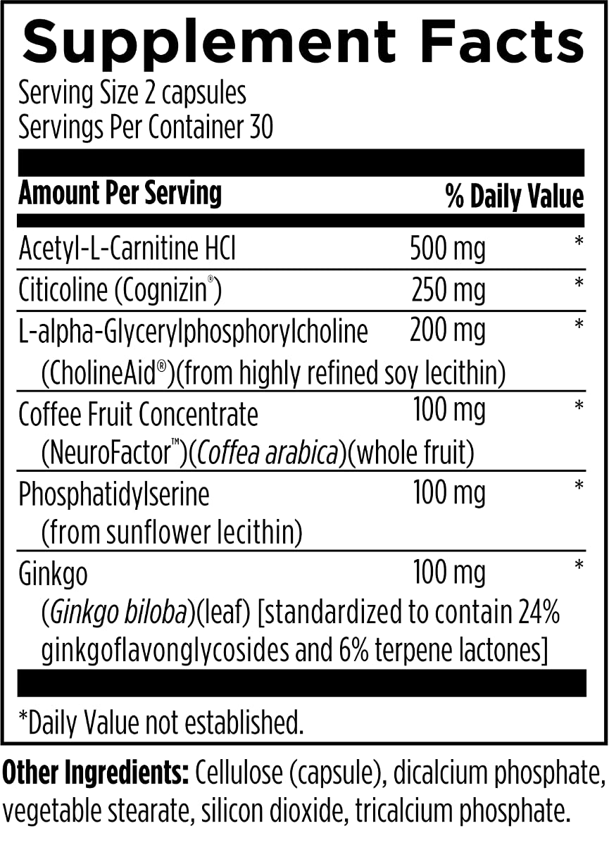 Designs for Health Brain Vitale with Cognizin Citicoline - 'Nootropic' Supplement to Help Support Cognition, Mood + Memory with GPC Choline, Ginkgo + Acetyl L Carnitine HCL (60 Capsules)