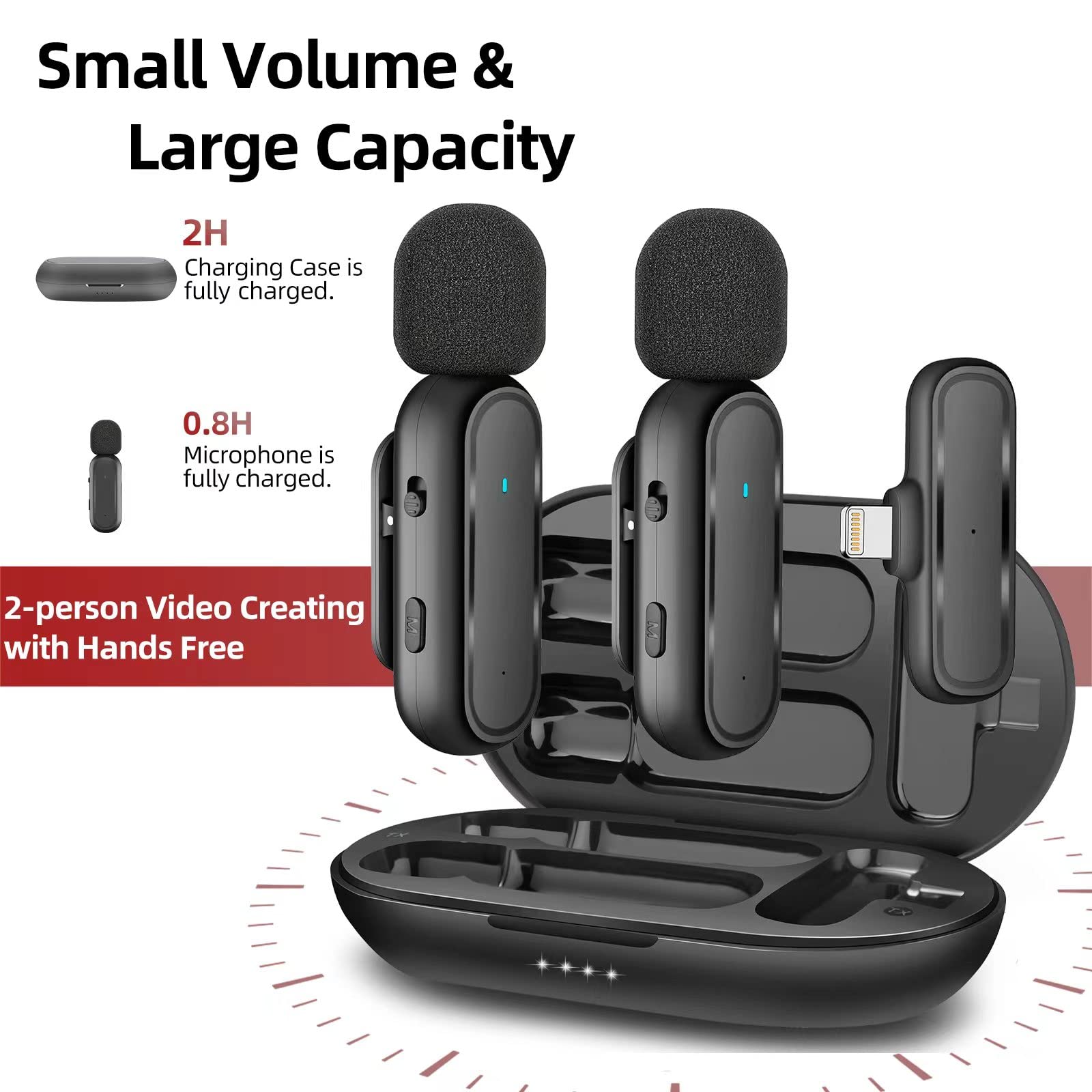 DORAXXD 2 Pack Wireless Lavalier Microphone for iPhone iPad, with Charge Case, 8h 70ft Plug-Play, Noise Reduction, Clip-On Professional Lapel Mic for Video Recording, Interview, YouTube, TikTok, Vlog