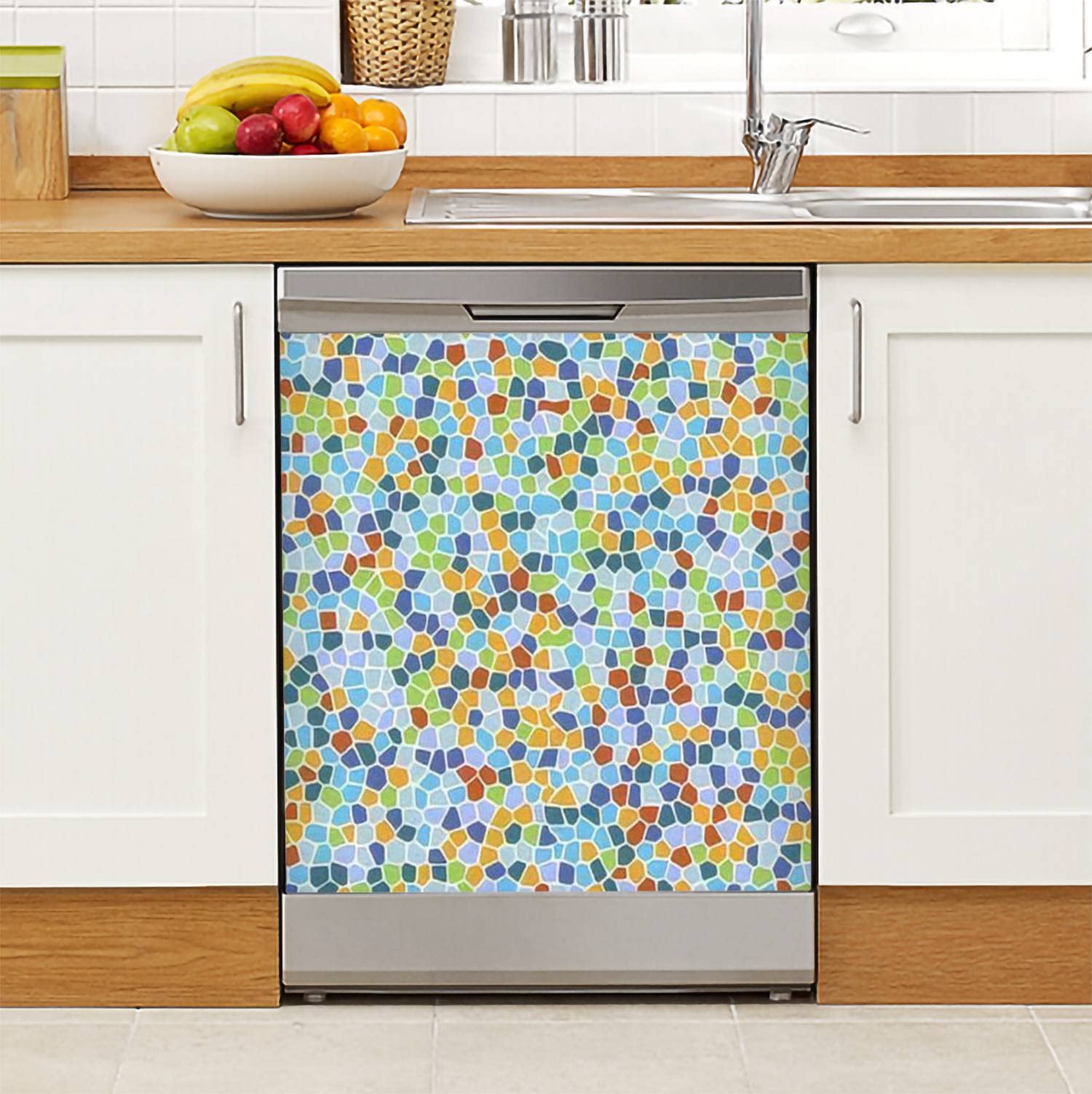 Dishwasher Magnet Cover Mosaic Modern Bright Colorful Tiles with White Gaps Texture Magnetic Refrigerator Stickers Decorative Appliance Cover Fridge Panels Metal Door Garage 23x26in