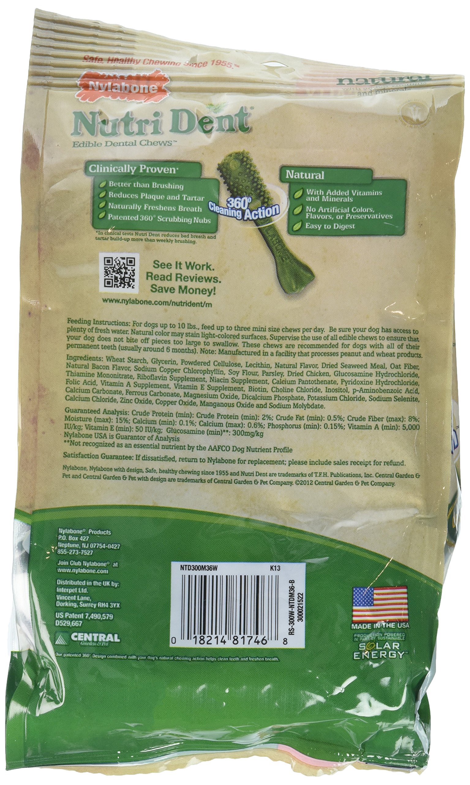 Nylabone Nutri Dent Mini Dental Chews- 36 Count, 6.3 Oz, ( 2 Pack)
