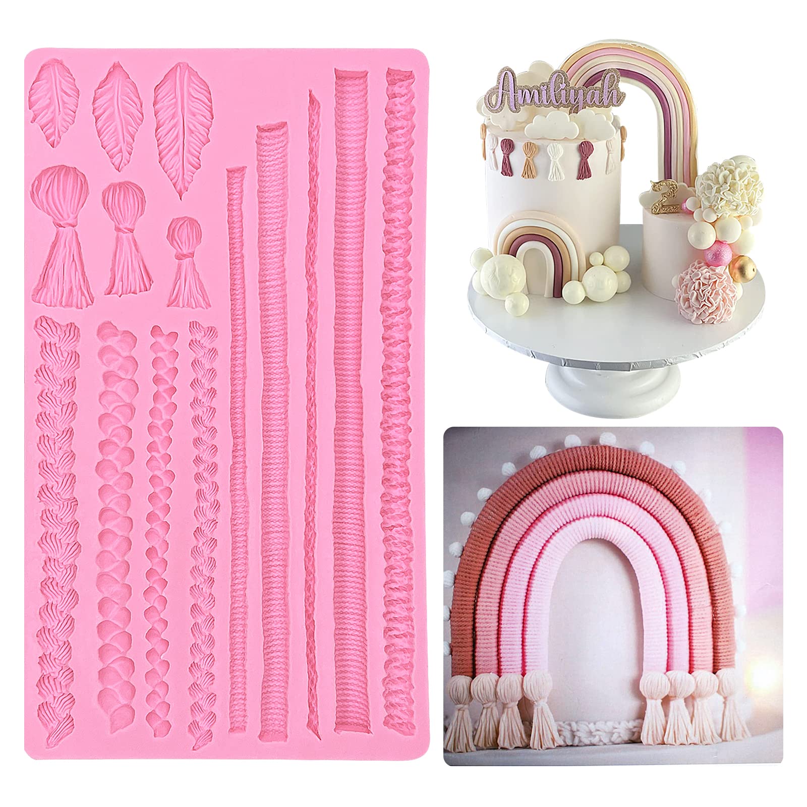 Hemp Rope Fondant Molds, Macrame Tassel Cake Decorating Silicone Molds, Kitchen Candy Chocolate Baking Tools for Cookie Mousse Cupcake Desserts, Epoxy Crafts, Modeling Clay, Candle Decoration, Soap