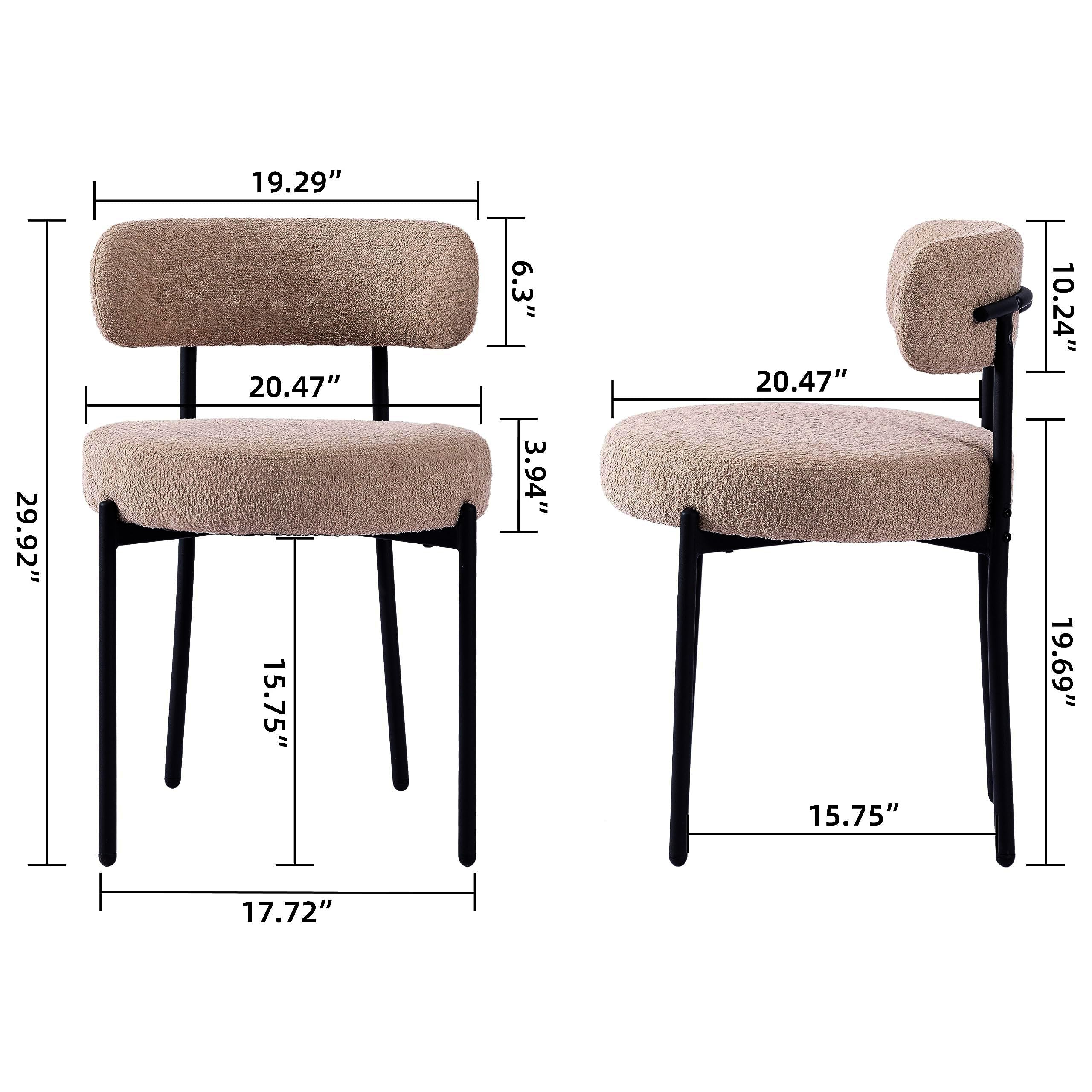 EDWELL Dining Chairs Set of 4, Round Upholstered Dining Room Chairs, Curved Backrest Boucle Dining Chair for Kitchen, Living Room, Mid Century Modern Dining Chairs with Black Metal Legs
