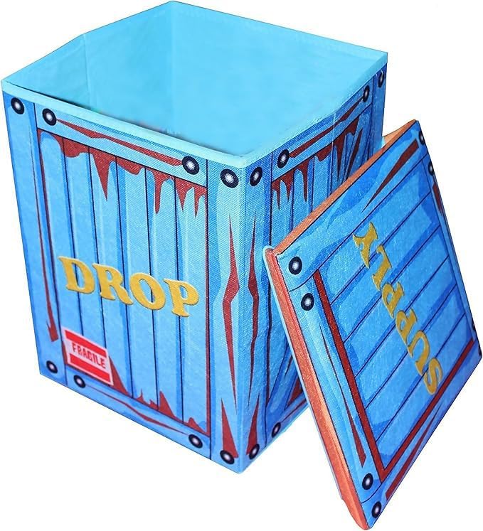 Skywin- Fabric LootBox Big, Storage box with Lid 18”x14”x14” Stackable and Foldable Supply Box, Collapsible Box, Durable Drop Box for Gamers, Fun Bright Colors