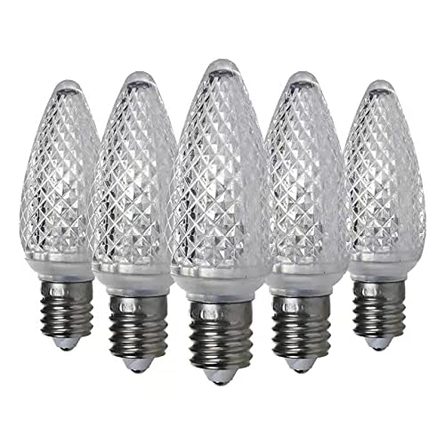 Set of 25 C9 White Faceted Cover Led Replacement Light Bulbs, Dimmable High Brightness E17 Christmas Decorative String Lights for Outdoor Holiday Decoration (White)