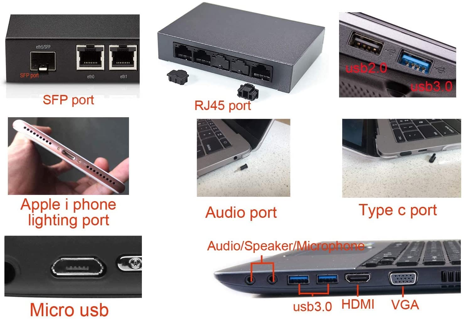 IEUYO Silicone USB A C Micro Lighting RJ45 Anti Dust Plugs Covers Kit for Cellphone Laptop Computer Ethernet Hub ect. Ports Male Female 8Types/100PCS