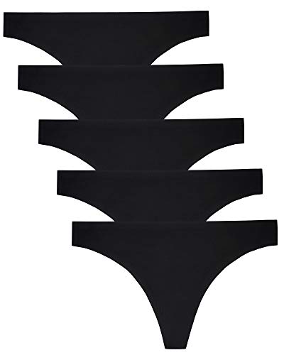 voenxe Seamless Thongs for Women No Show Thong Underwear Women 5-10 Pack (5 pack black, Small)