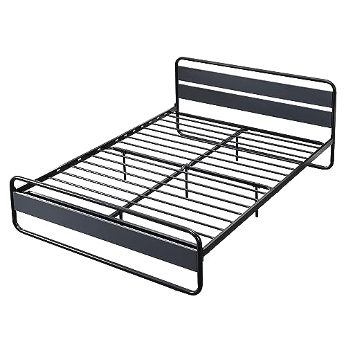 Prohon Bed Frame Queen Size with Rustic Headboard and Footboard, Strong Steel Slat Support, Metal Platform Bed with 11β Storage Space, Silent Design Bedframe for Adults, Teens & Kids, Gray