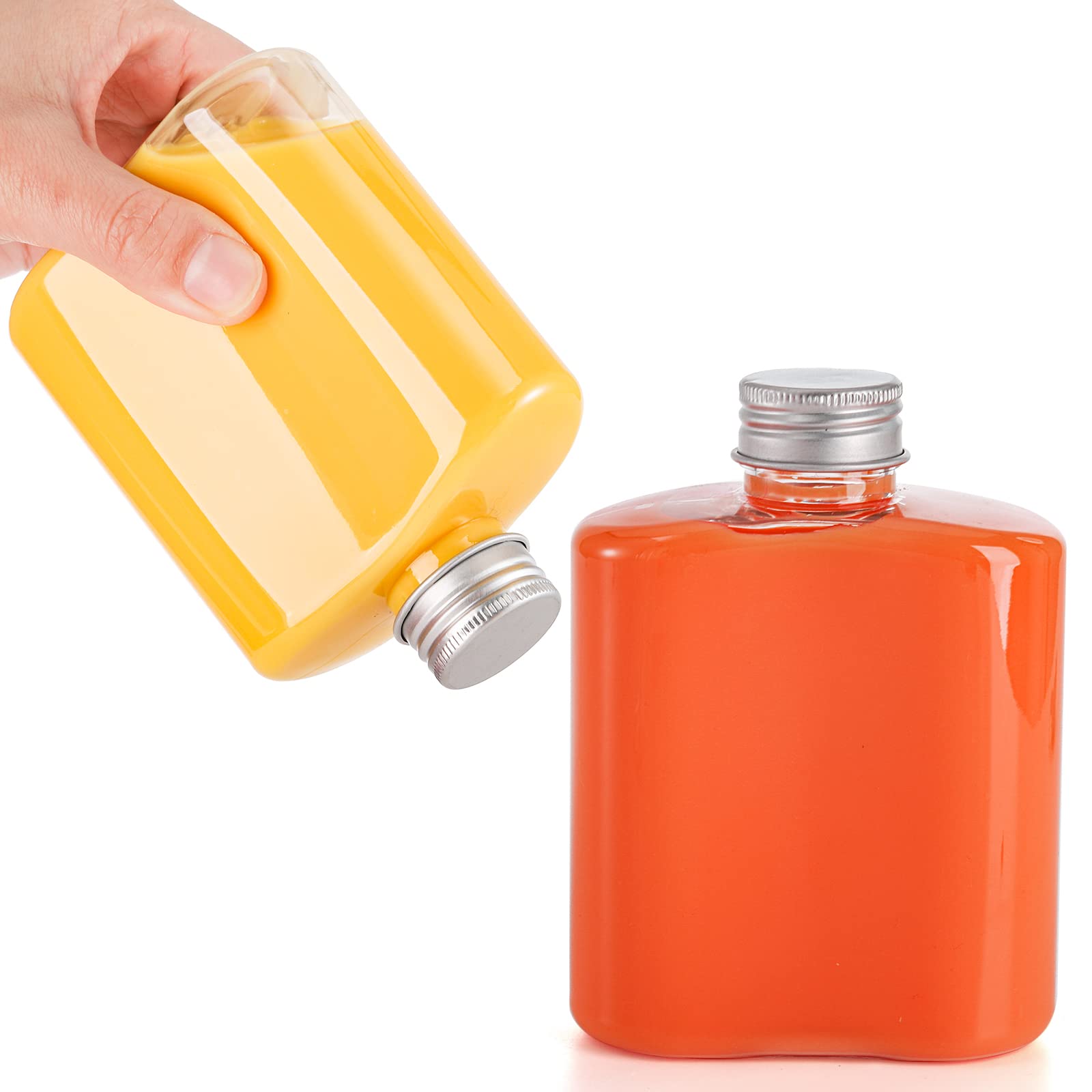 Elsjoy 24 Pack 10 Oz Plastic Bottles with Caps, Small Plastic Flask Bottles Reusable Round Flat Bottles, Mini Juice Bottles Disposable Beverage Container for Juice, Alcohol, Leak Proof