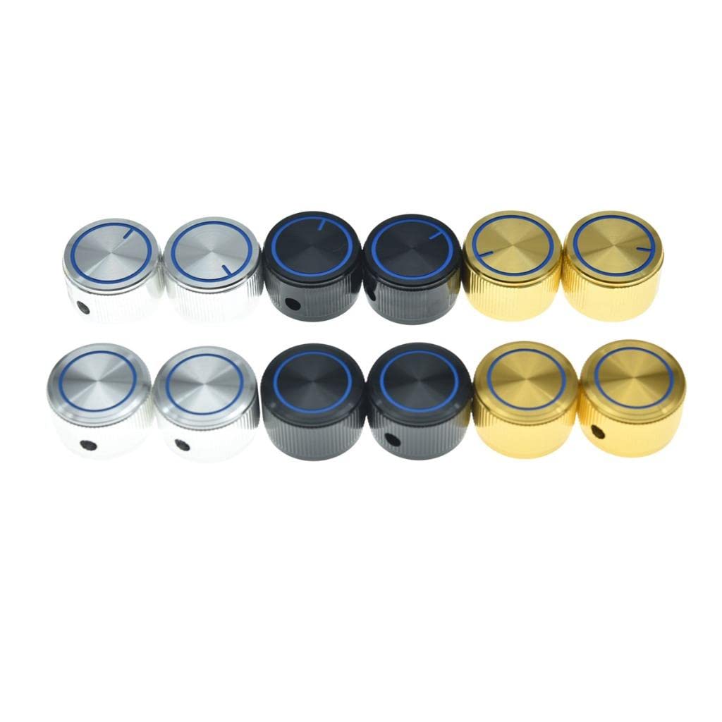 KAISH 2pcs 63/64"(25mm) Diam. Aluminium Potentiometer Knobs 1/4" Universal Metal Pot Control Knobs with Blue Circle for Guitar/Bass/AMPS Amplifier/Power Amplifier/Preamps/Audio Equipments Black