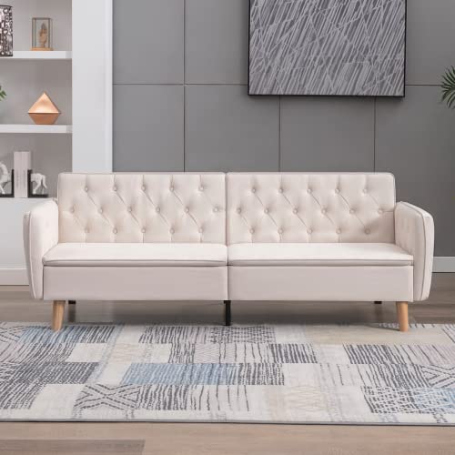 Mjkone Convertible Sofa Bed, Modern Velvet Loveseat Couch, Folding Upholstered Sleeper Sofa with Adjustable Backrest & Armrest, Couches for Living Room Apartment Office Small Space