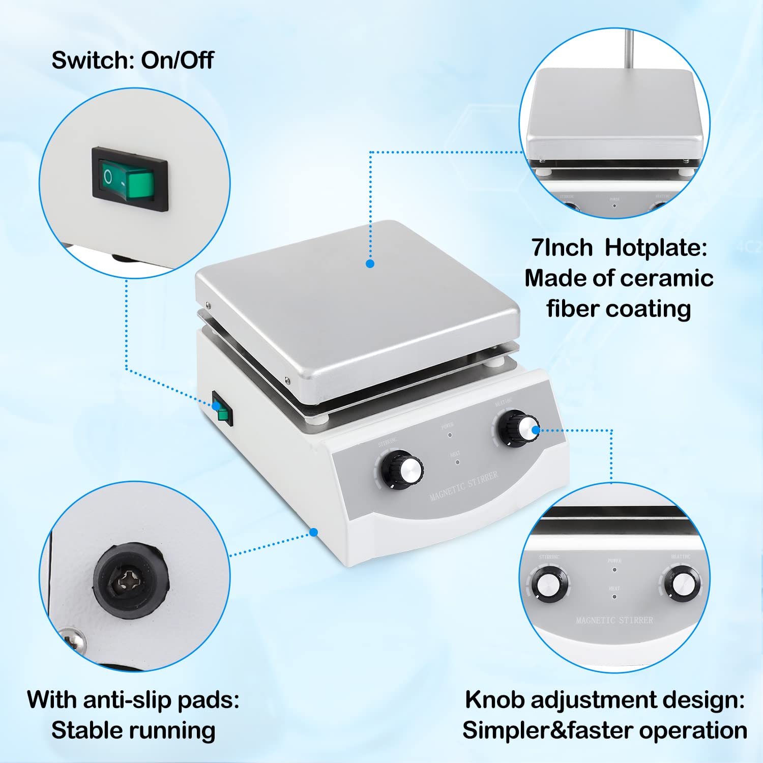 Hot Plate Magnetic Stirrer 3000ml, 7 Inch Hot Plate Stirrer with Stirring Bar&Support Stand, Max 300℃(572°F), 0-1600rpm, Magnetic Stirrer Hot Plate Mixer for Lab Heating and Mixing