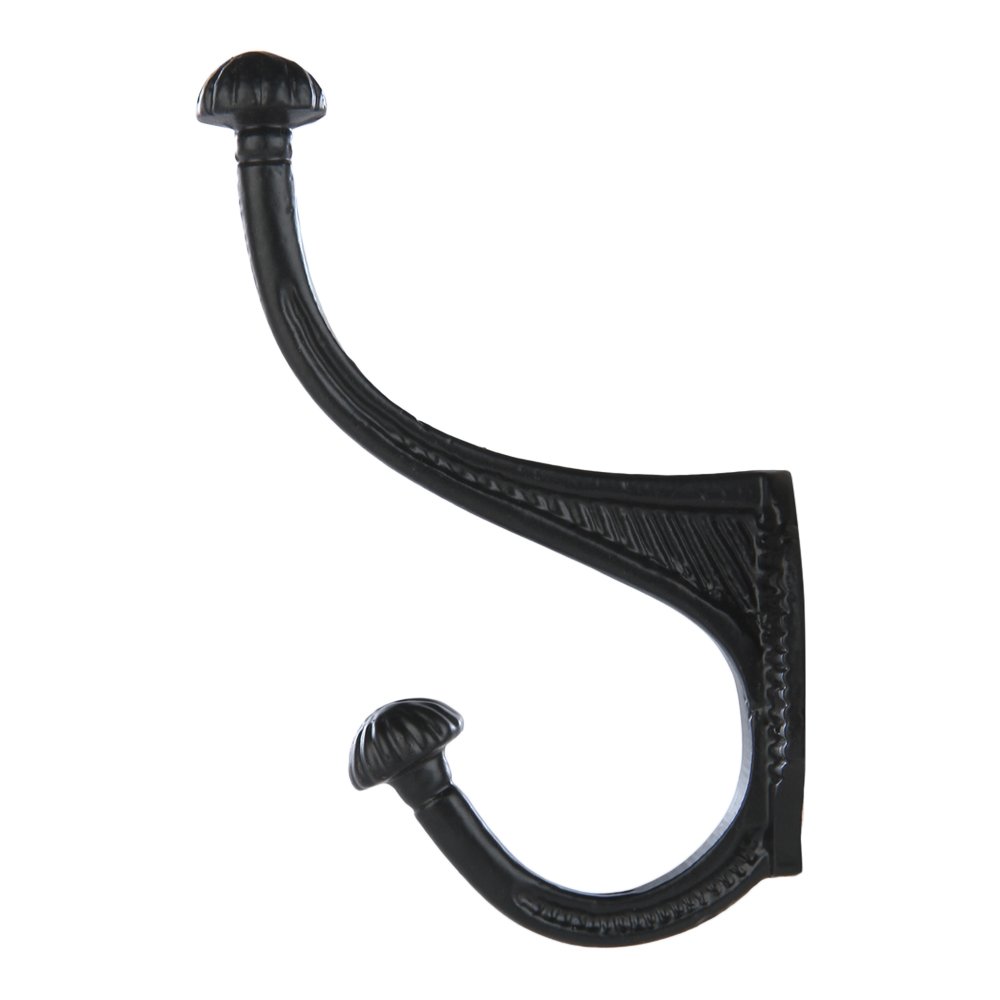Set of 4 Heavy Duty Wall Mounted 6 Inch Double Coat Hooks in Black Powder Coat Finish Utility Solid Brass Decorative Hooks with Easy Installation Hardware