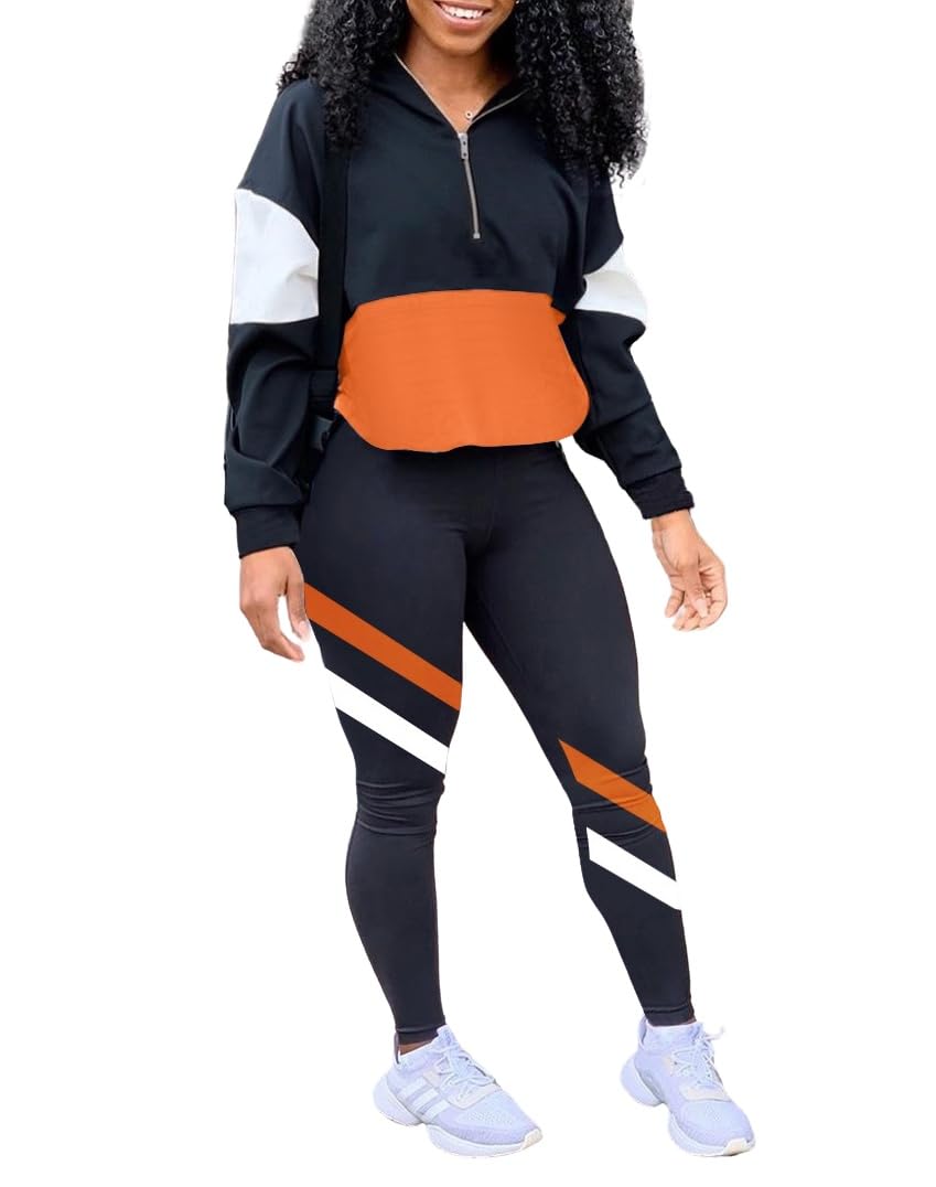 EOSIEDUR Women's Two Piece Outfits Zip Top Jacket and Elastic Waistband Pant Women Sweatsuit Tracksuit Sets, Black XXL