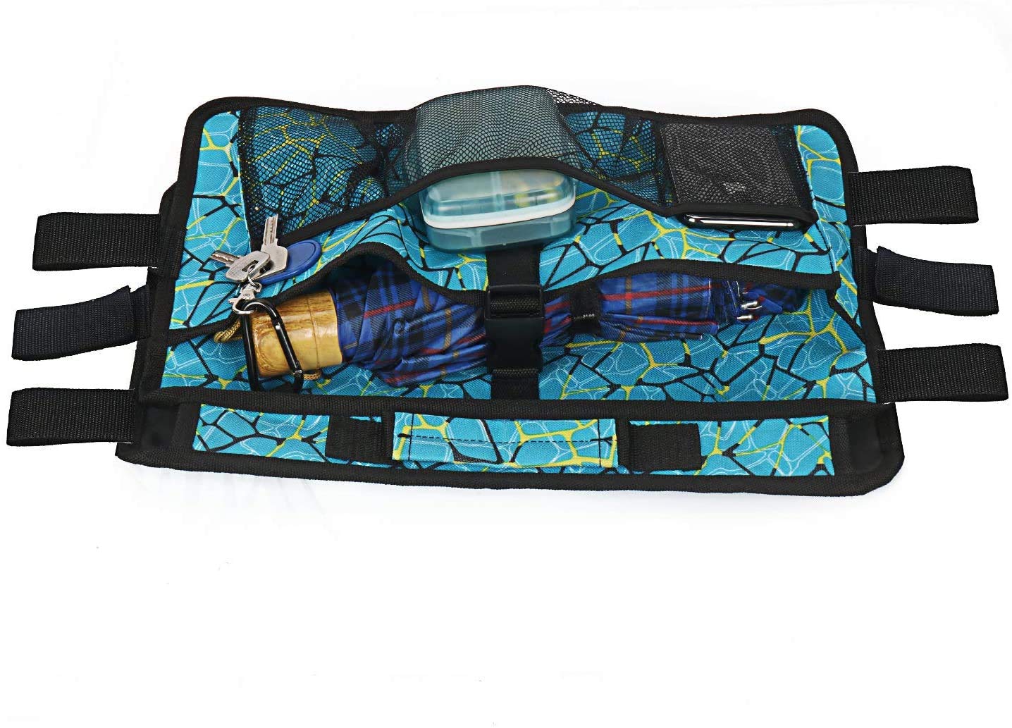 Double Sided Walker Bag, Walker Organizer Pouch Tote for Rollator and Folding Walker (Plaidblue)