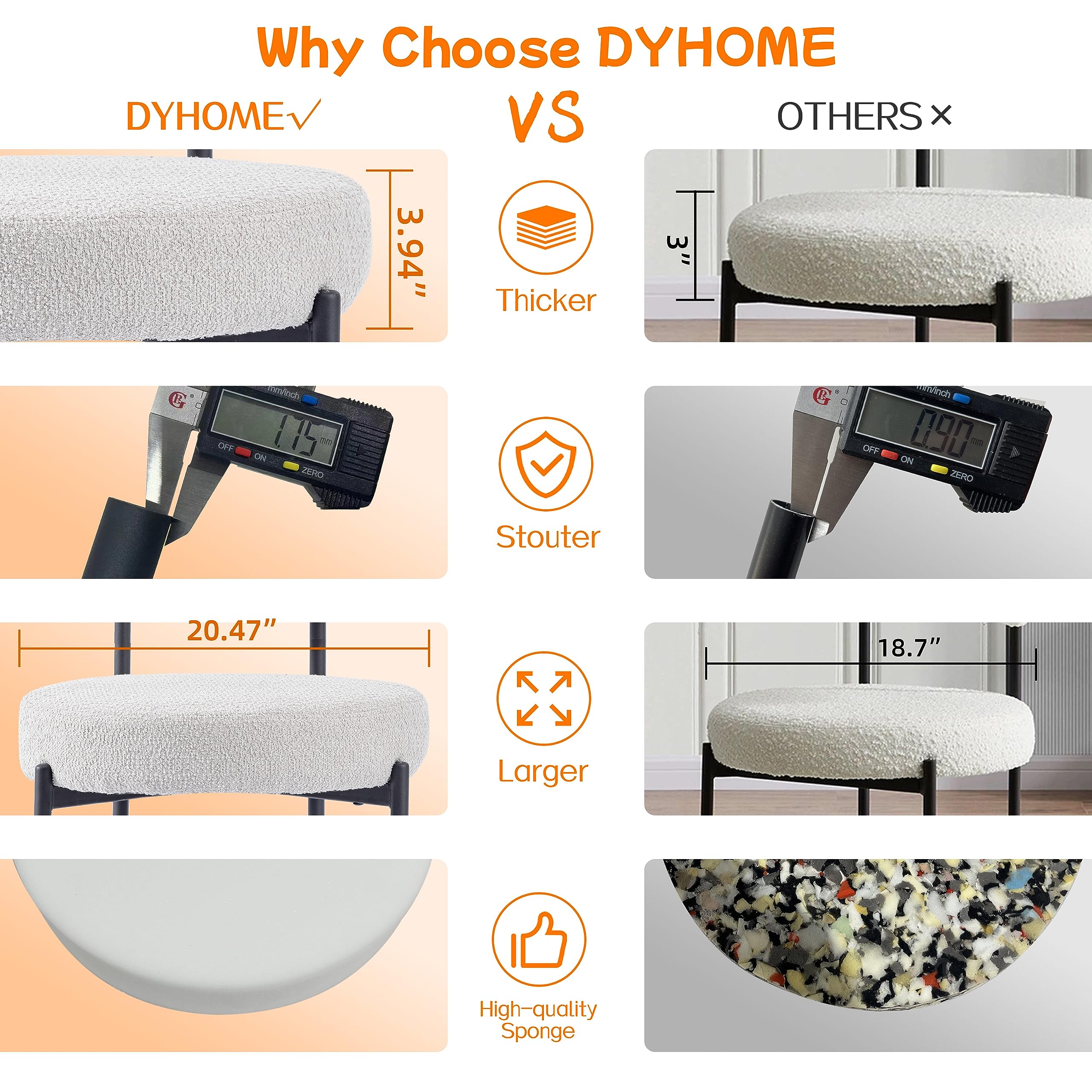 DYHOME Dining Chairs Set of 4, White Modern Upholstered Kitchen Dining Room Chairs, Boucle Dining Chairs Curved Backrest, Mid Century Kitchen Chairs with Black Metal Legs