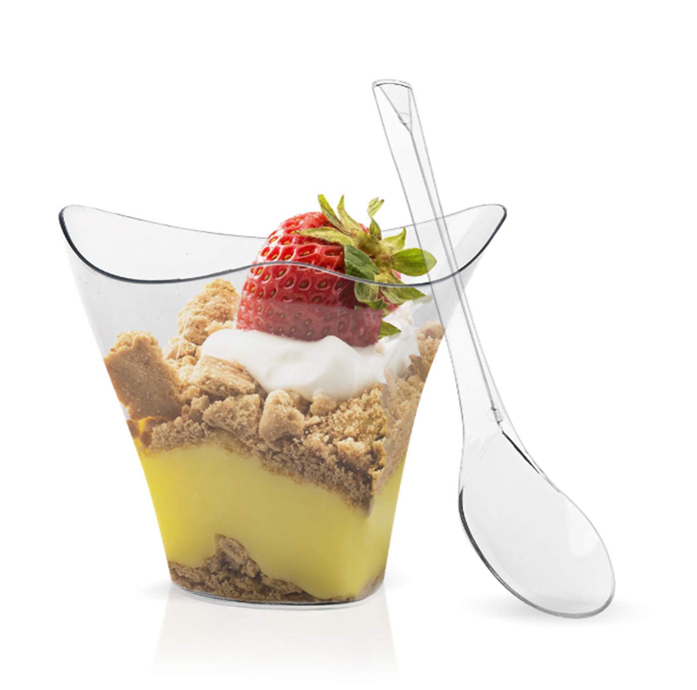 Healthcom 50 Pcs/set 3.3 Oz 100ml Plastic Dessert Cups with Spoons Swirl Triangle Ice Cream Dessert Bowls Disposable Dessert Cups Appetizers Cups Salad Bowl Tasting Sample Cup for Party Wedding