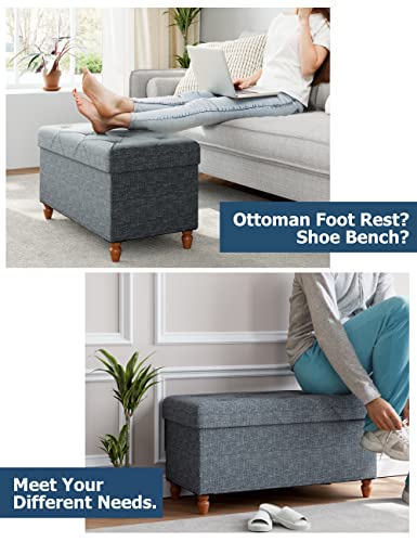 Nicehill Storage Ottoman with Wooden Legs, Nicehill Ottoman with Storage for Living Room, Folding Storage Ottoman Bench for Bedroom, Ottoman Foot Rest Stool, Linen Fabric Dark Grey 30" Ottoman