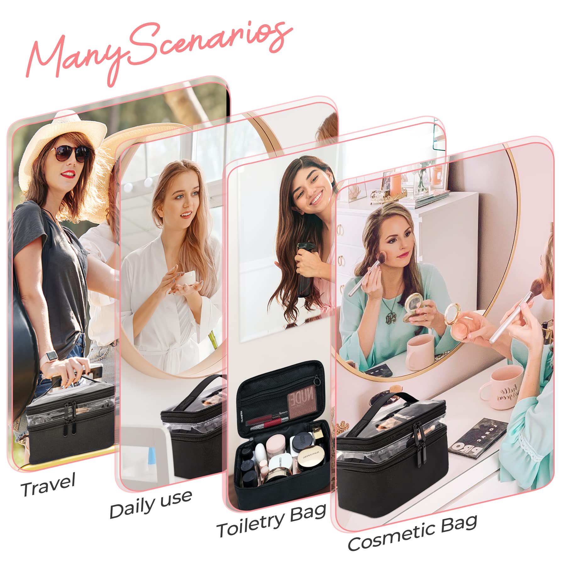 KIPBELIF Travel Makeup Bag Organizers- Multifunction Double Layer Make up Cosmetic Bags with Carry Handle