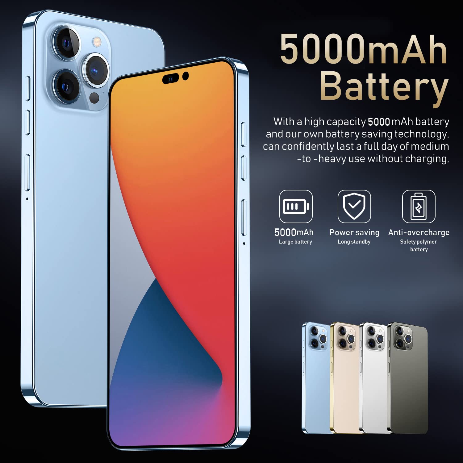 i14 Pro Max |2022| 7.2'' Smartphone 5G Android 12 (8G RAM + 512G ROM), 5000mAh Large Battery, Support 128G Expansion of microSD Card, US Version, Blue(Not Support CDMA)