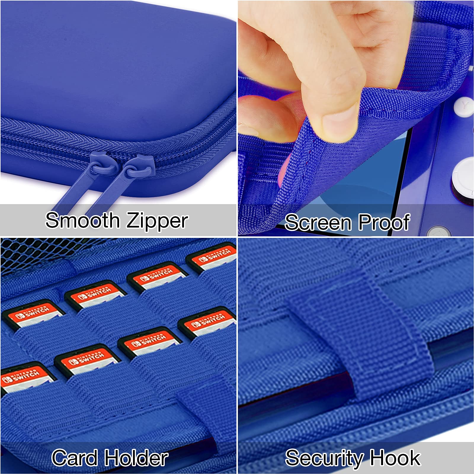HEYSTOP Compatible with Switch Lite Carrying Case, Switch Lite Case with Soft TPU Protective Case Games Card 6 Thumb Grip Caps for Nintendo Switch Lite Accessories Kit(Blue)