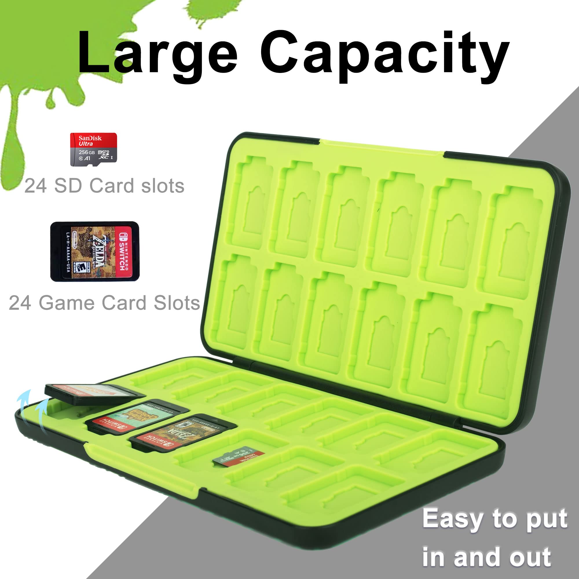KeepRollin Compatible with Nintendo Switch Game Case,Switch Game Holder with 2 Thumb Grip Caps,24 Slots for Micro SD Cards,Soft Rubber Lining,Full Protection,Portable and Lightweight(Octopus Black)