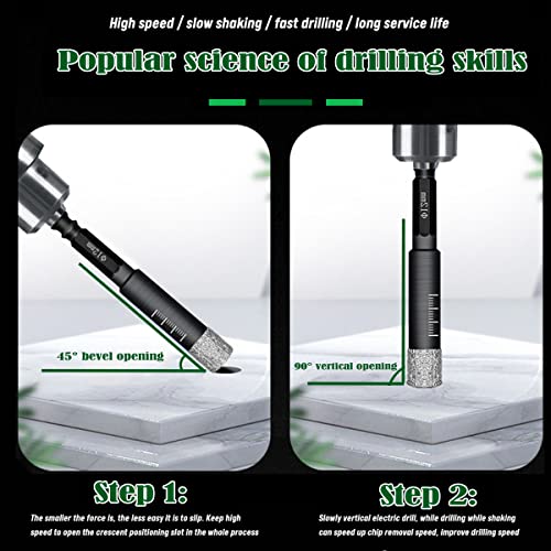 JOERIC 8 PCS Black Dry Diamond Drill Bits Set, Hex Shank Diamond Hole Saw Kit with Storage Bottle, for Granite Marble Tile Ceramic Stone Glass Hard Materials (Not for Wood) with Size 3/16'' to 9/16''