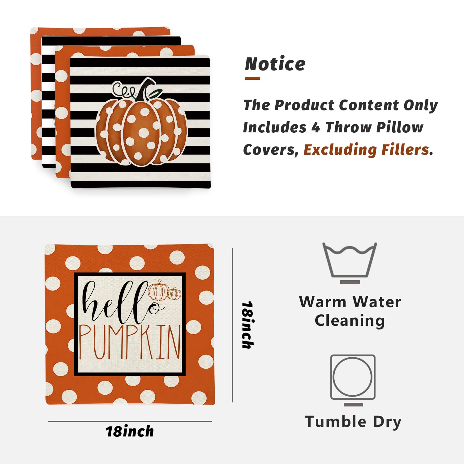 DESIHOM Thanksgiving Fall Throw Pillow Covers 18x18 Inch Set of 4 Fall Decorations for Home Hello Pumpkin Buffalo Plaid Autumn Throw Pillow Covers