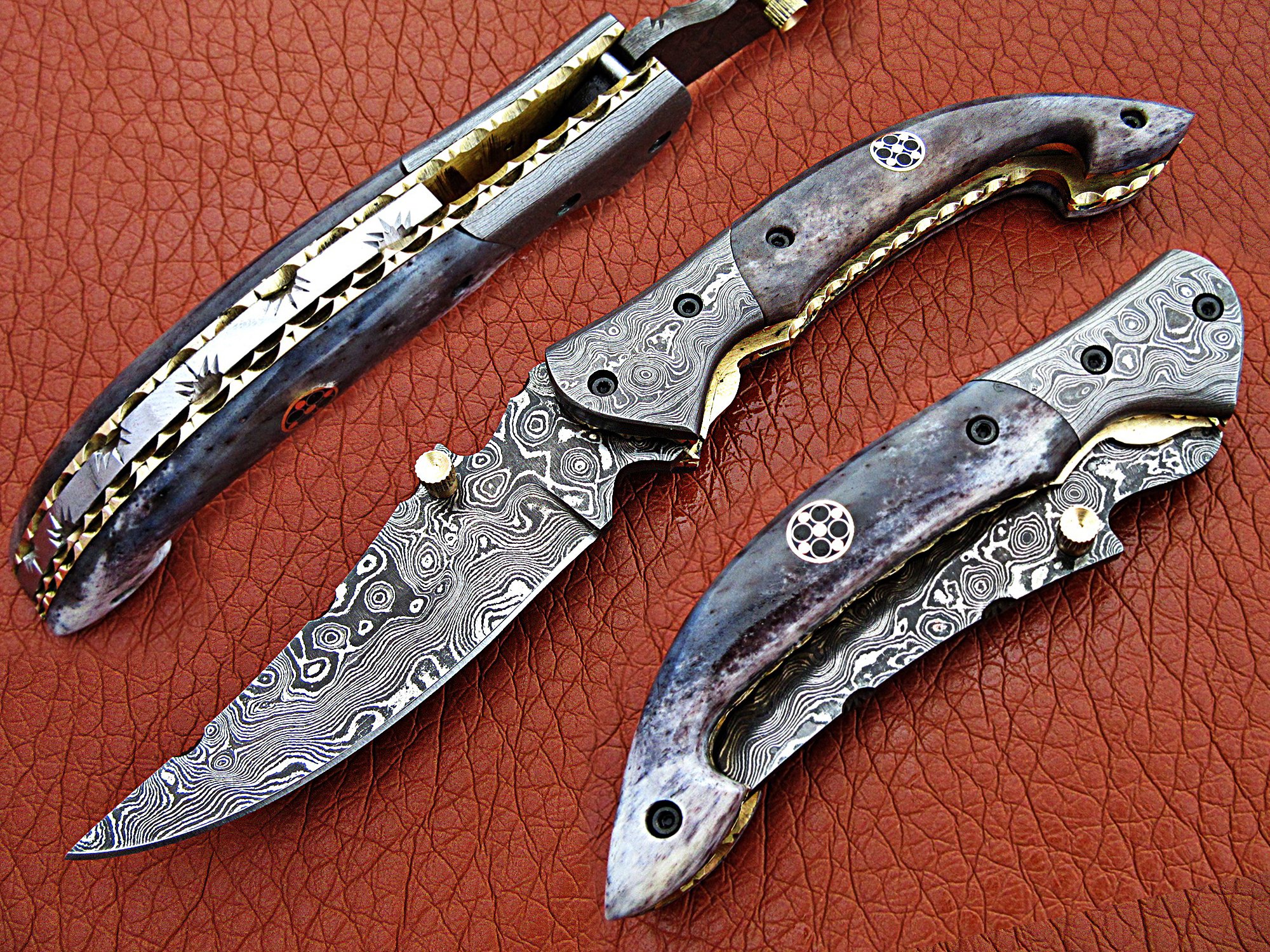 DR-5202-B Custom made damascus blade and bolsters awesome folding/Pocket knife