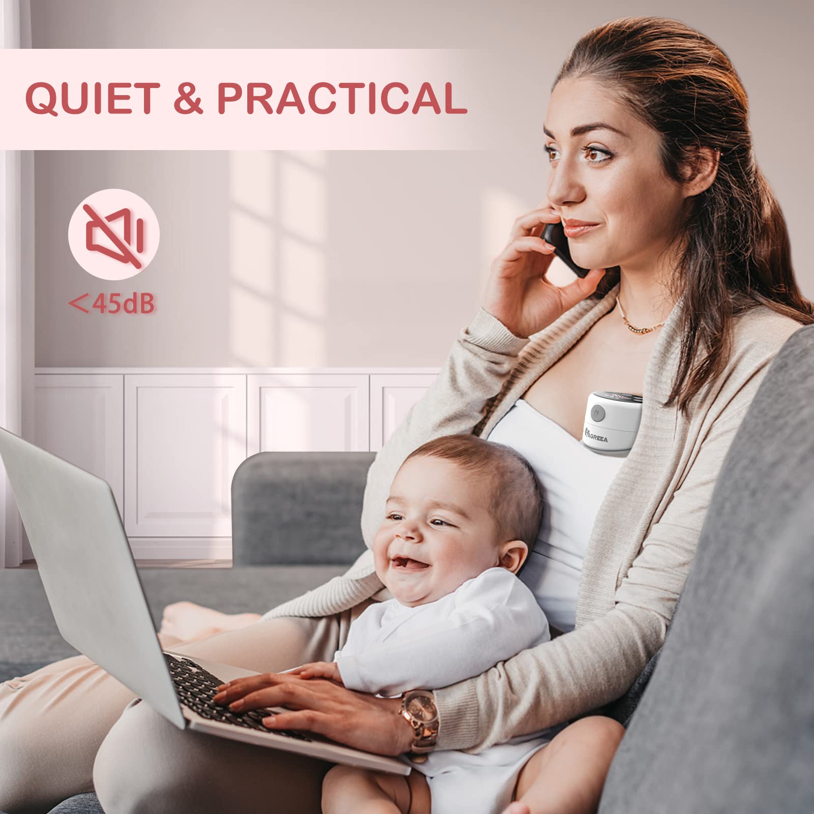 IAGREEA S12 Wearable Breast Pump Hands Free, 3 Modes & 12 Levels Wireless Electric Breast Pump, Memory Function, Low Noise & Painless Brestfeeding Pump, Portable Breast Pump with Massager, 24mm Flange