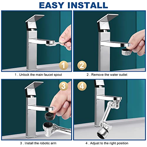 MLG Tools Universal 1080 Swivel Robotic Arm Swivel Extension Faucet Aerator Sink Water Splash rotatable Faucet Aerator 2 Mode Rotating Filter Extension,ABS