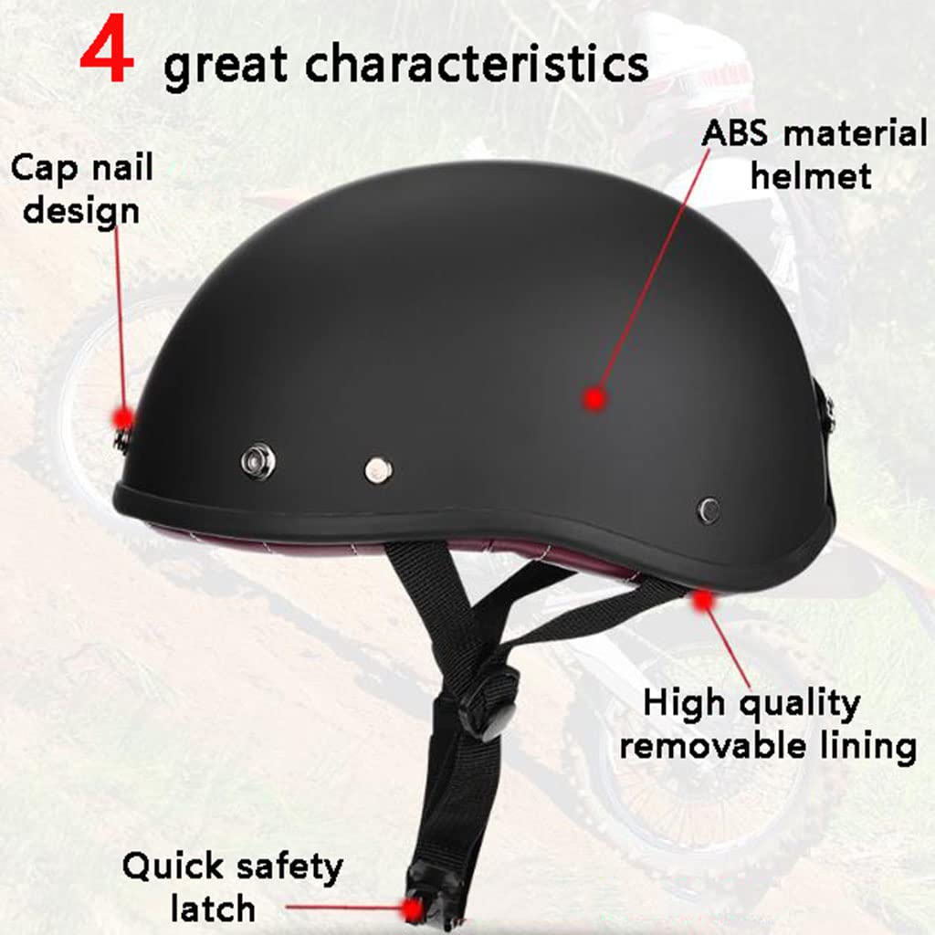 DOT Approved Retro Style Open Face Half Helmet, German Vintage Skull Cap Helmet, with Goggles Motorcycle Chopper Scooter Moped ATV Cruiser Helmet, Four Seasons for Adults Unisex-B-M(55-56CM)