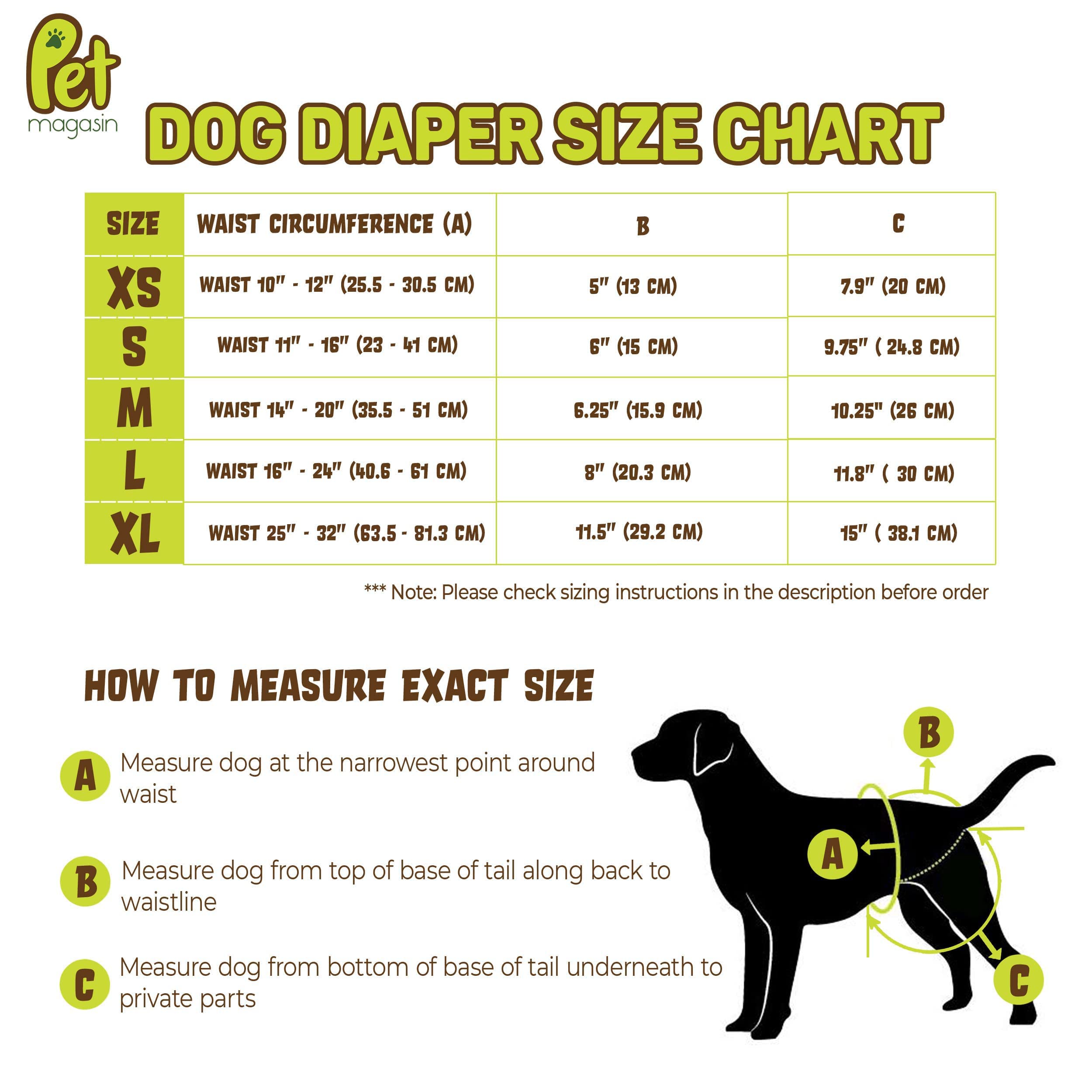 Pet Magasin Reusable Washable Dog Diapers (Pack of 3), Highly Absorbent with Strong & Flexible Closure (Original, Large (16β-24β Waist))