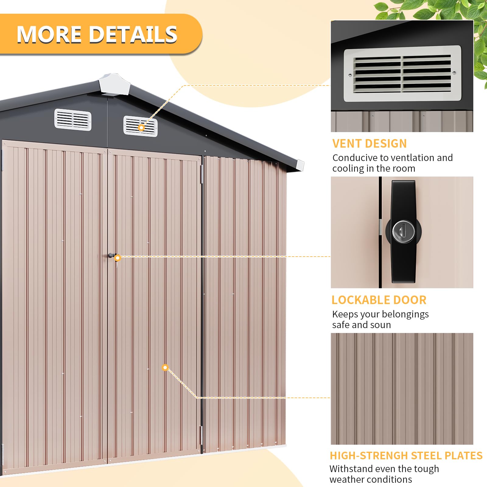 Jolydale 5.6' x 8' Metal Outdoor Storage Shed with Lockable Door - Ideal for Bikes, Tools, Lawn Mowers, Outside Lawn Mower Storage Sheds & Outdoor Storage for Backyard & Garden Use