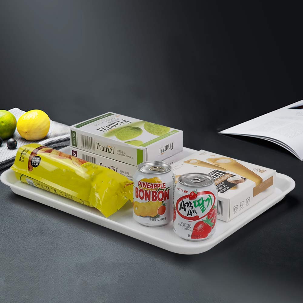 Gloreen Rectangular Fast Food Tray, Cafe Standard Cafeteria Serving Trays, 17.2"X13.5", Set of 4(White)