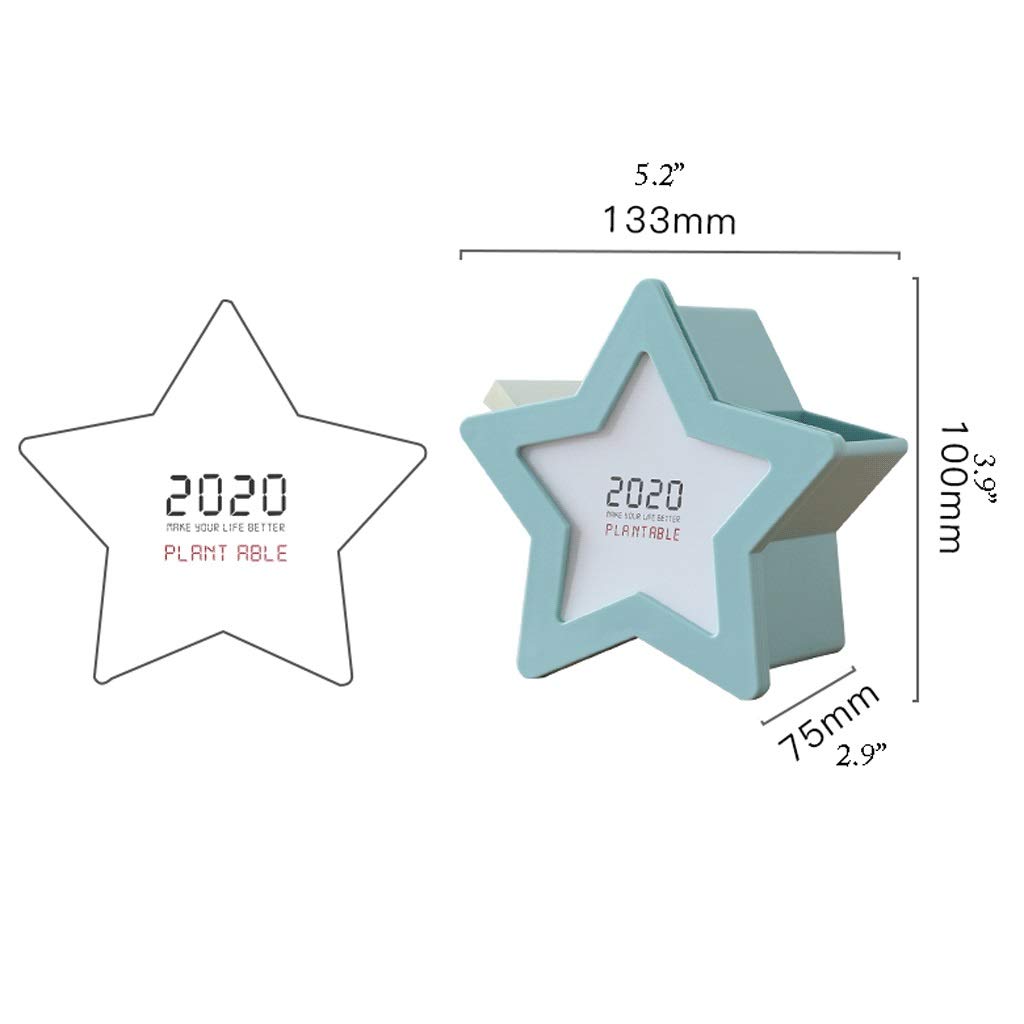 Desk Calendars 2020 Fun Calendar Star Shape Desk Calendar Storage with Pen Holder 2020.1-2020.12 Months Desk Calendar,Support Customization Calendars (Color : Blue)
