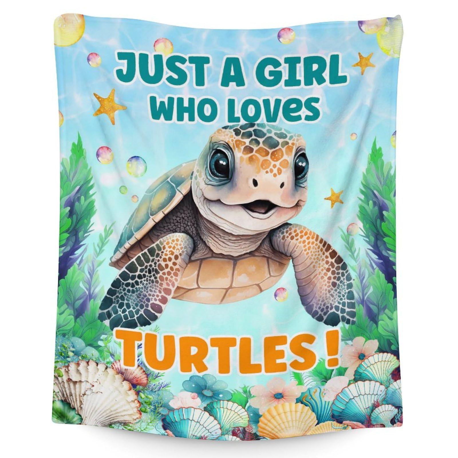 Sharecolor Sea Turtle Gifts for Women Girls, Cute Turtle Blanket for Kids Teens, 50”x40” Throw Blankets for Turtle Lovers,Just a Girl Who Loves Turtles Blue Blanket Decor for Office Sofa Couch Bed