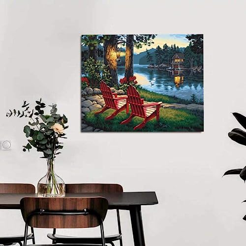 Stamped Cross Stitch Kits for Adults Beginners Evening Lake Forest Rest Time Pattern 11CT Pre-Printed Fabric Embroidery Arts and Crafts Kit Needlepoint Starter DIY Wall Decor, 16 x 20 inch