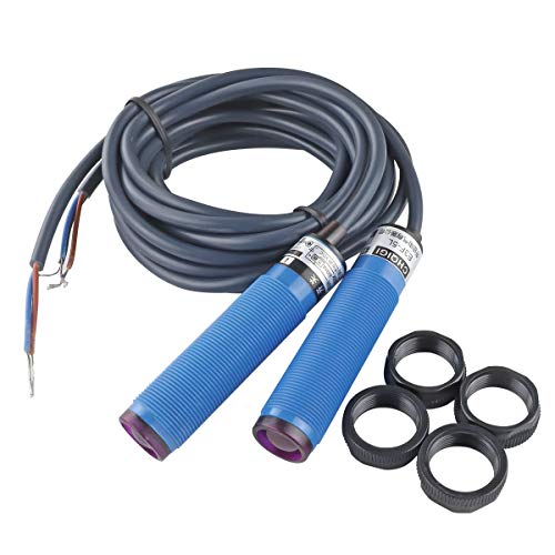 Electrical Buddy E3F-5DN1-2Z 1 Pair M18 Infrared Ray Through-Beam Reflection Optical Photoelectric Switch Sensor Three Lines NPN NO 6-36VDC Proximity Switch Inductive Distance 5M with mounting Bracket