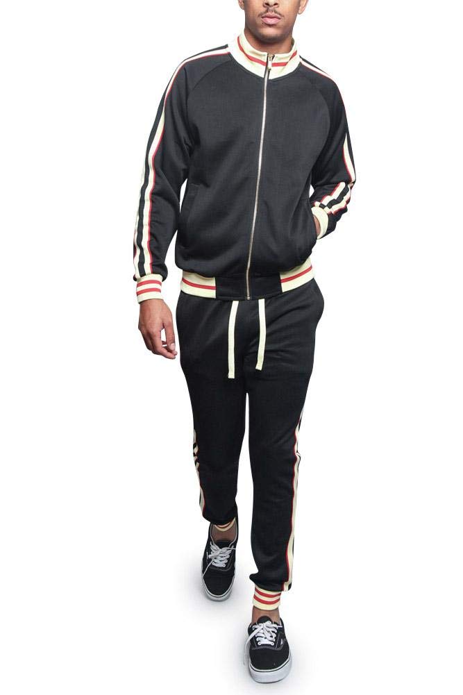G-Style USA Men's G Tri-Tone Striped Track Jacket JK5014 - Black - 3X-Large - V3F