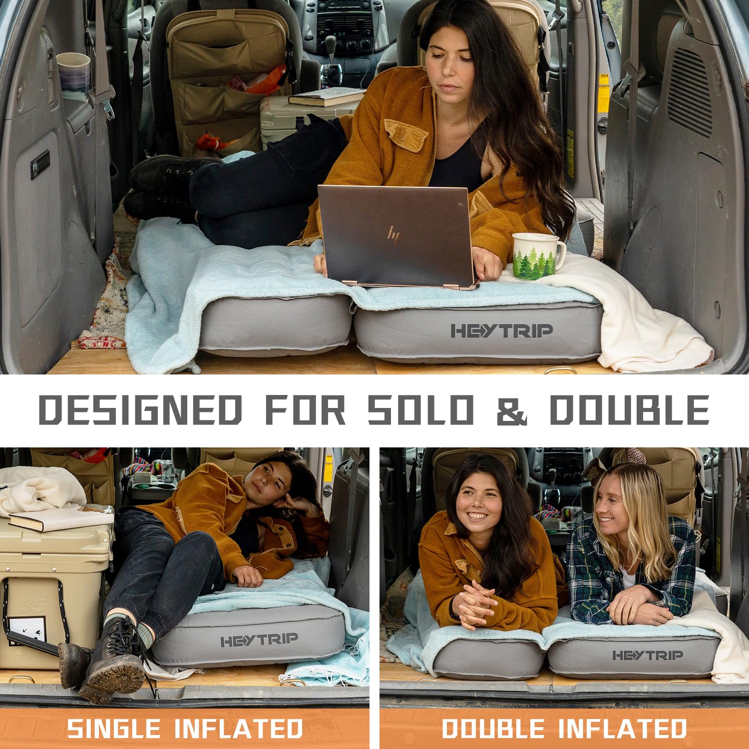 HEYTRIP SUV Inflatable Air Mattress for Car Camping, 4 Inch Thickened Car Camping Bed, Adjustable Firmness Sleeping Pad for 2 Persons (72 x 47 x 4 Inch)