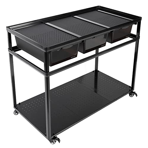 REPTIZOO Reptile Tank Stand Terrarium Cabinet with Breeding Boxs for 36”Wx18”D Reptile Aquarium Terrarium, Stackable Breeding Rack with Rolling Wheels