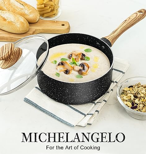MICHELANGELO Saucepan with Lid, Nonstick 3 Quart Sauce Pan with Granite Coatings, Small Pot with Lid, Stone Sauce Pan 3 Quart, Sauce Pot