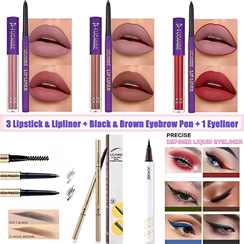 UCANBE Full Makeup Kit for Women, All In One Make Up Gift Set with 2 Eyeshadow Palette, 3 Matte Liquid Lipstick, 3 Lipliner, 3 Mascara, 3 Eye Primer, 2 Eyebrow Pen, 1 Eyeliner, 1 Eye Shadow Brush Set