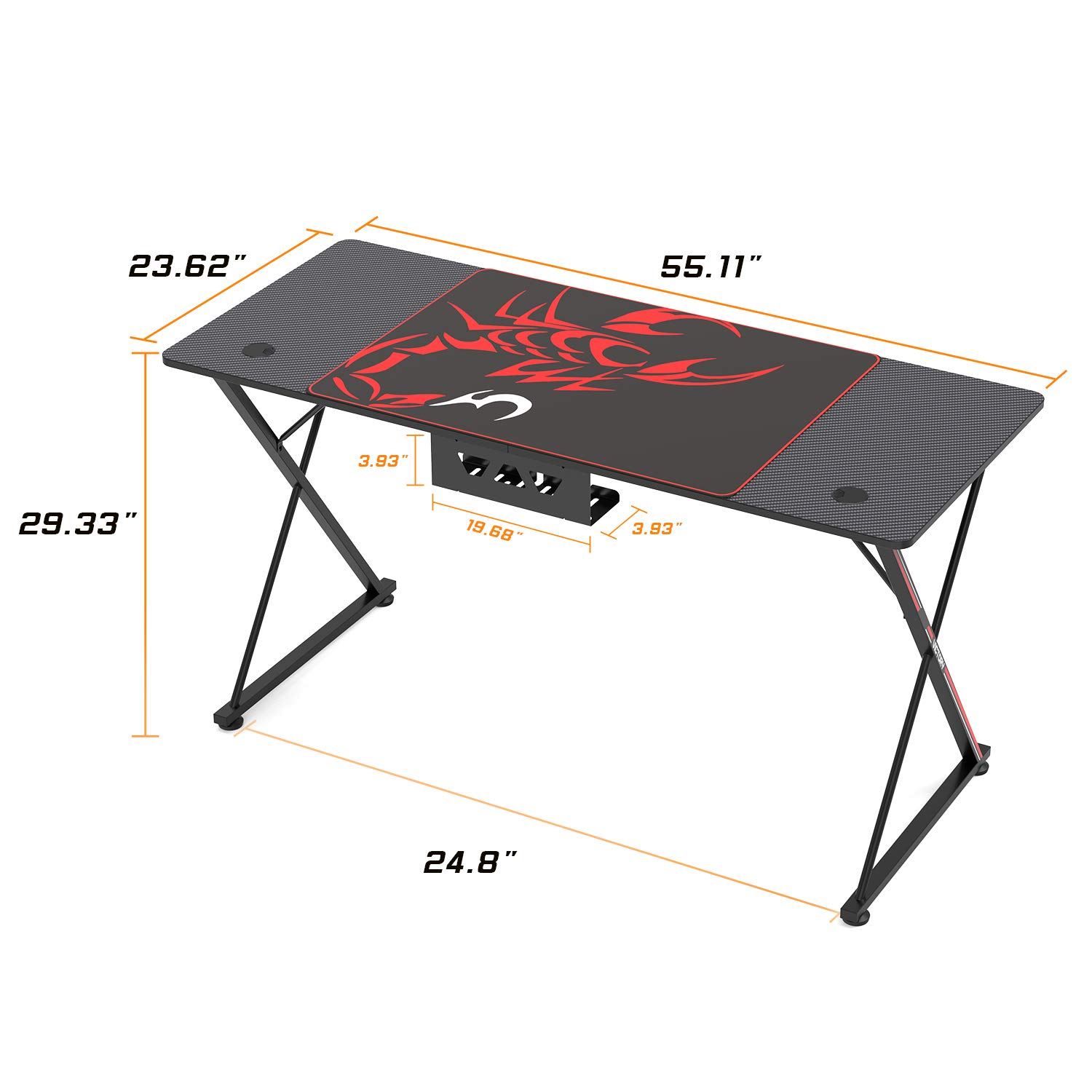 DESIGNA 55'' Gaming Desk, X-Shape Computer Desk Small Desk Gamer Workstation with Free Mouse pad, Cup Holder& Headphone Hook & Controller Stand, for Home Office, Black
