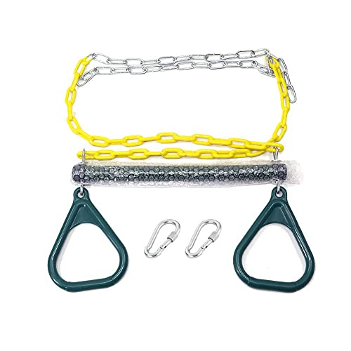 Take Me Away 18'' Trapeze Swing Bar Rings 48'' Heavy Duty Plastic Coated Chains Swing Set Accessories Playground Swing seat, Green